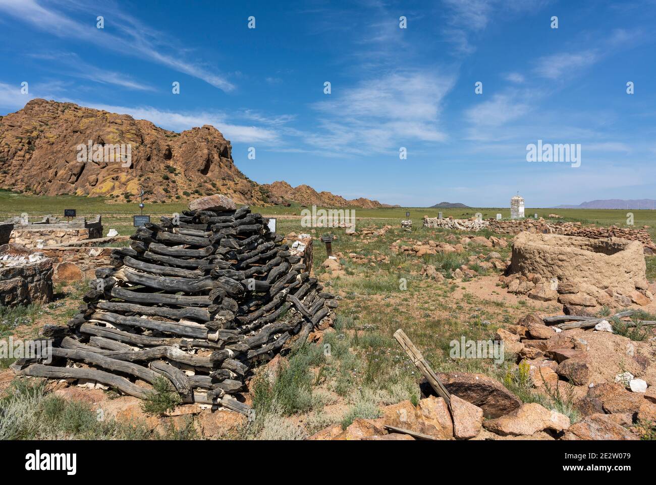 Bayan Olgi, Mongolia, August 5, 2019: Gravestones and graveyard in the ...