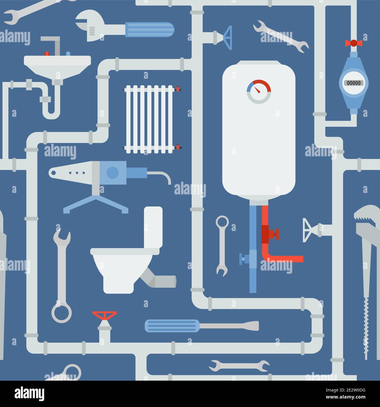 Profession and occupation seamless pattern. Plumber tools and equipment ...