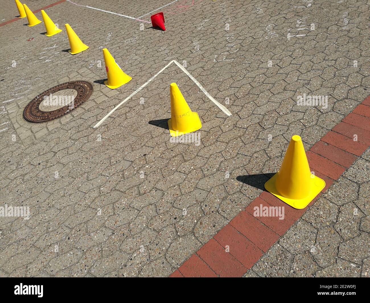 Shot of traffic cones on the road Stock Photo - Alamy