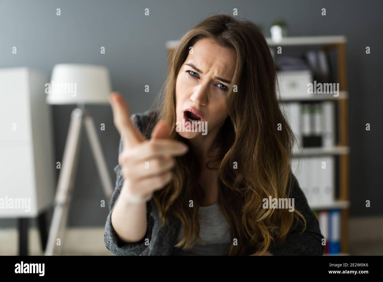 Workplace Quarrel. Angry Looking Woman In Video Conference Stock Photo ...