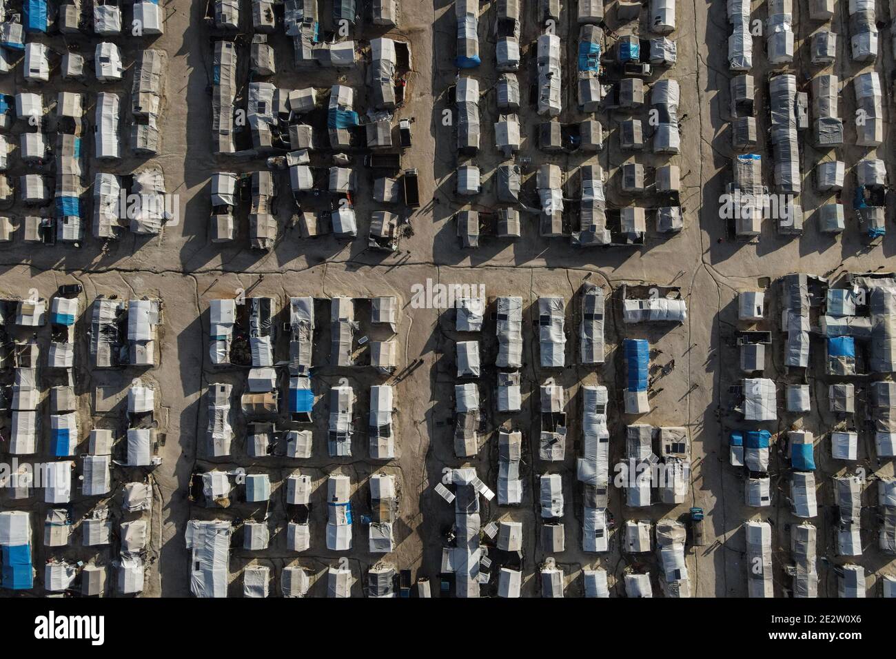 15 January 2021, Syria, Atma: An aerial view taken with a drone shows ...