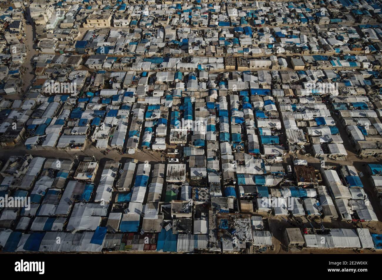 15 January 2021, Syria, Atma: An aerial view taken with a drone shows ...