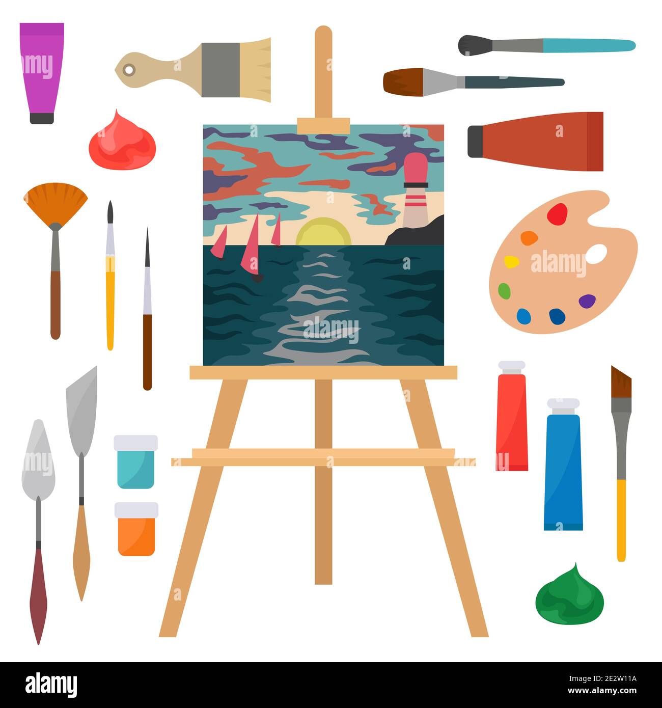 Profession and occupation set. Painter, artist accessories flat design ...