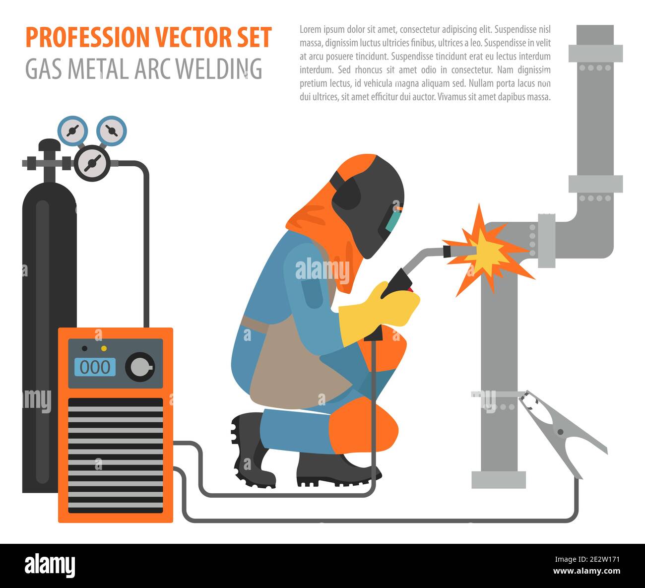 Profession and occupation set. Metal welding equipment, gas cutting ...