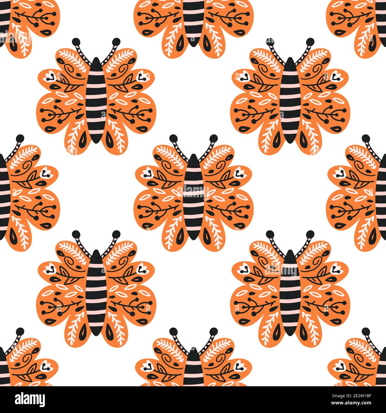 Scandinavian traditional motifs butterfly seamless pattern isolated on ...