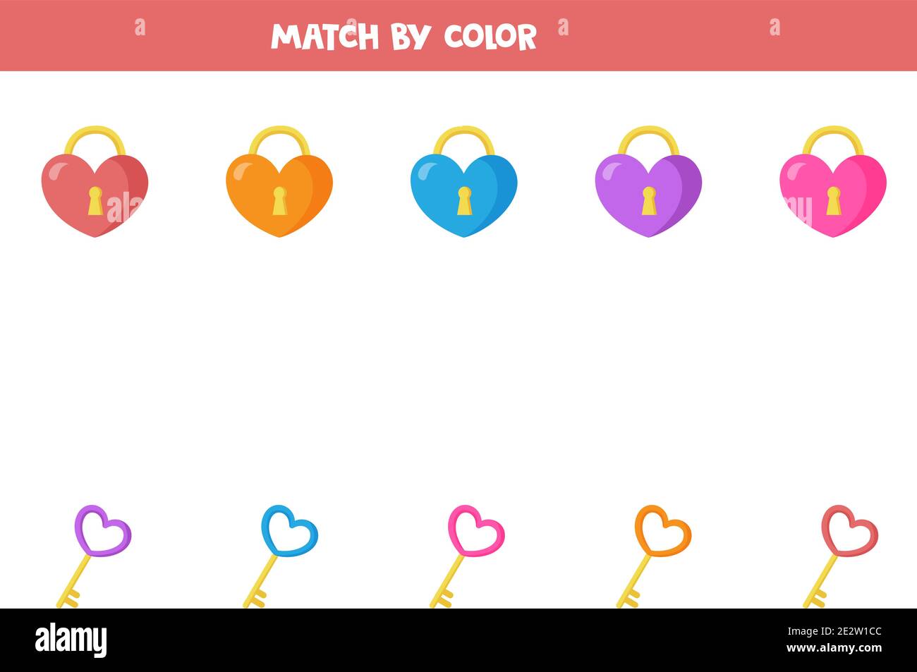 Match valentine heart locks and keys by color. Educational logical game ...