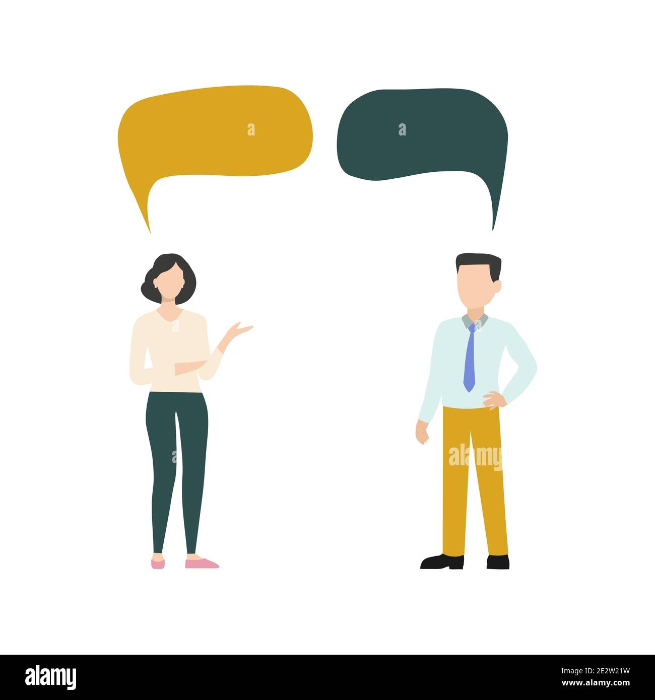 Man and woman chatting. Vector illustration in flat design with speech ... Man and woman chatting. Vector illustration in flat design with speech ...
