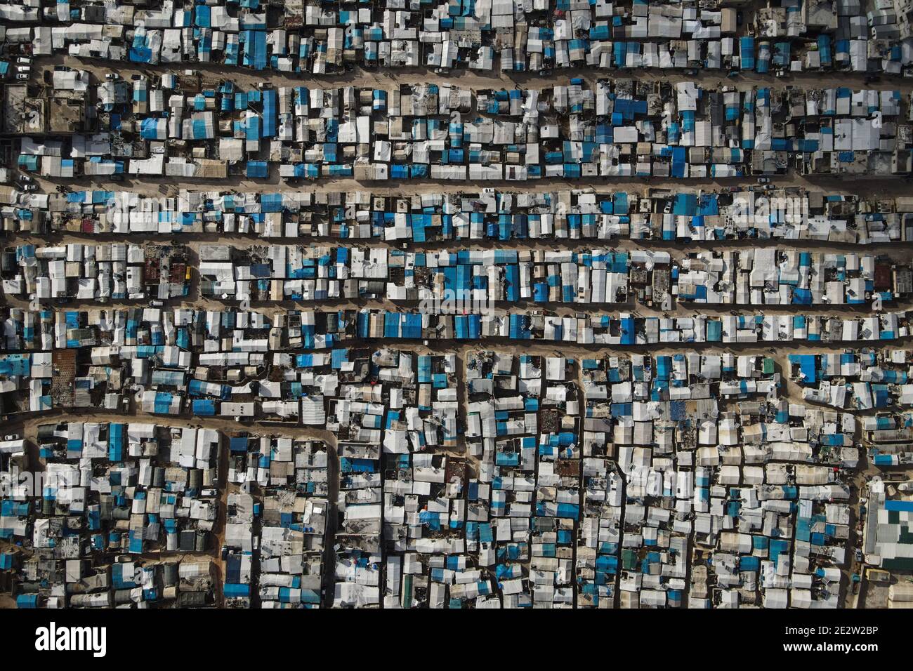 15 January 2021, Syria, Atma: An aerial view taken with a drone shows ...