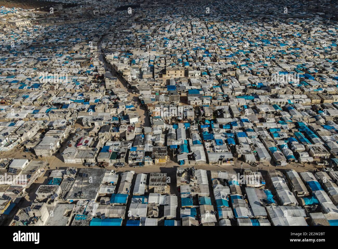 15 January 2021, Syria, Atma: An aerial view taken with a drone shows ...