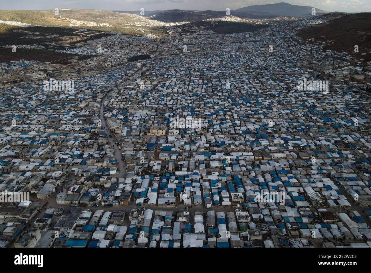 15 January 2021, Syria, Atma: An aerial view taken with a drone shows ...