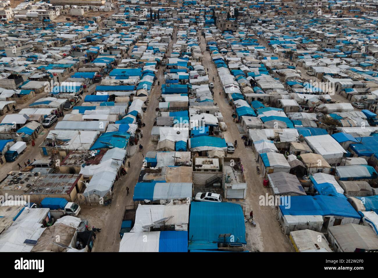 Atma, Syria. 15th Jan, 2021. An aerial view taken with a drone shows ...