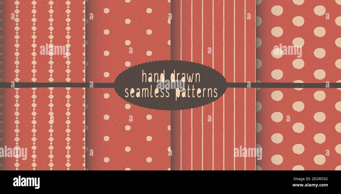Set of hand drawn vector seamless patterns. Geometric - stripes and ...