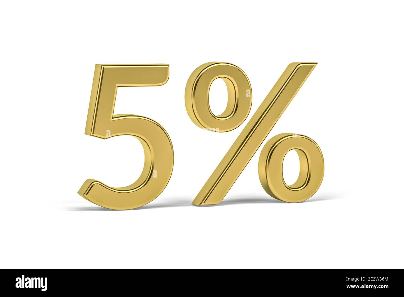 Golden digit five with percent sign - 5% on white background - 3D ...
