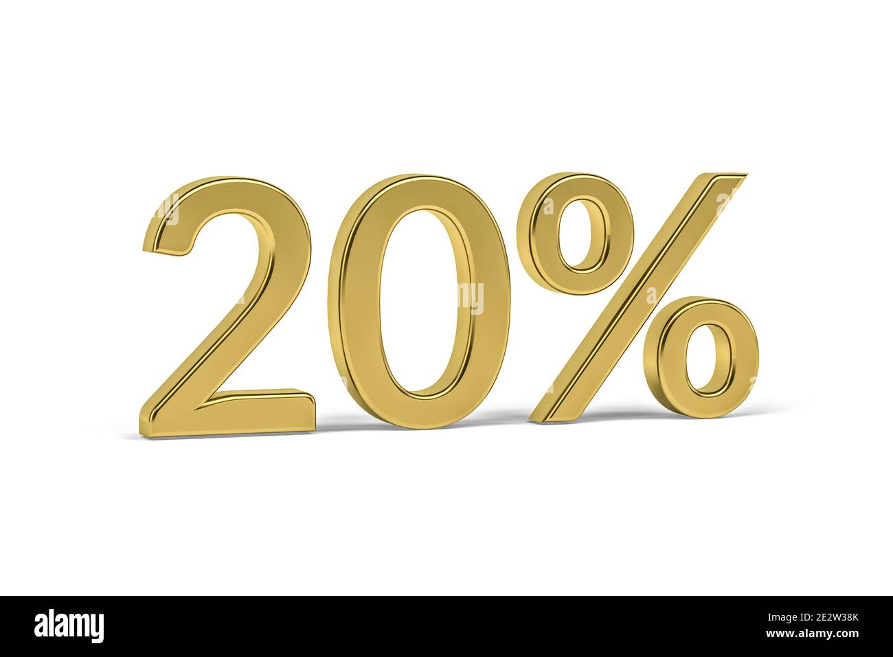 Gold digit twenty with percent sign - 20% on white background - 3D ...