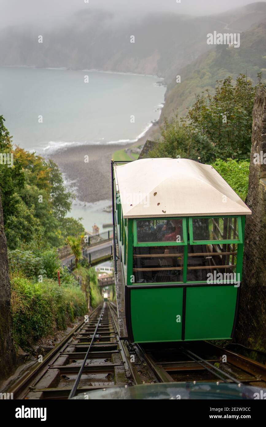 The Lynton and Lynmouth Cliff Railway starts its decent from Lynton ...