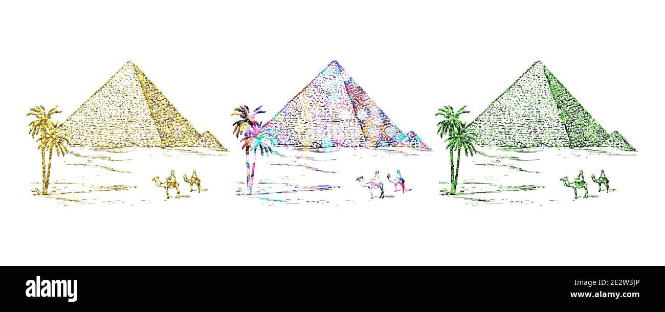 Three pyramids with different patterns isolated on a white background ...