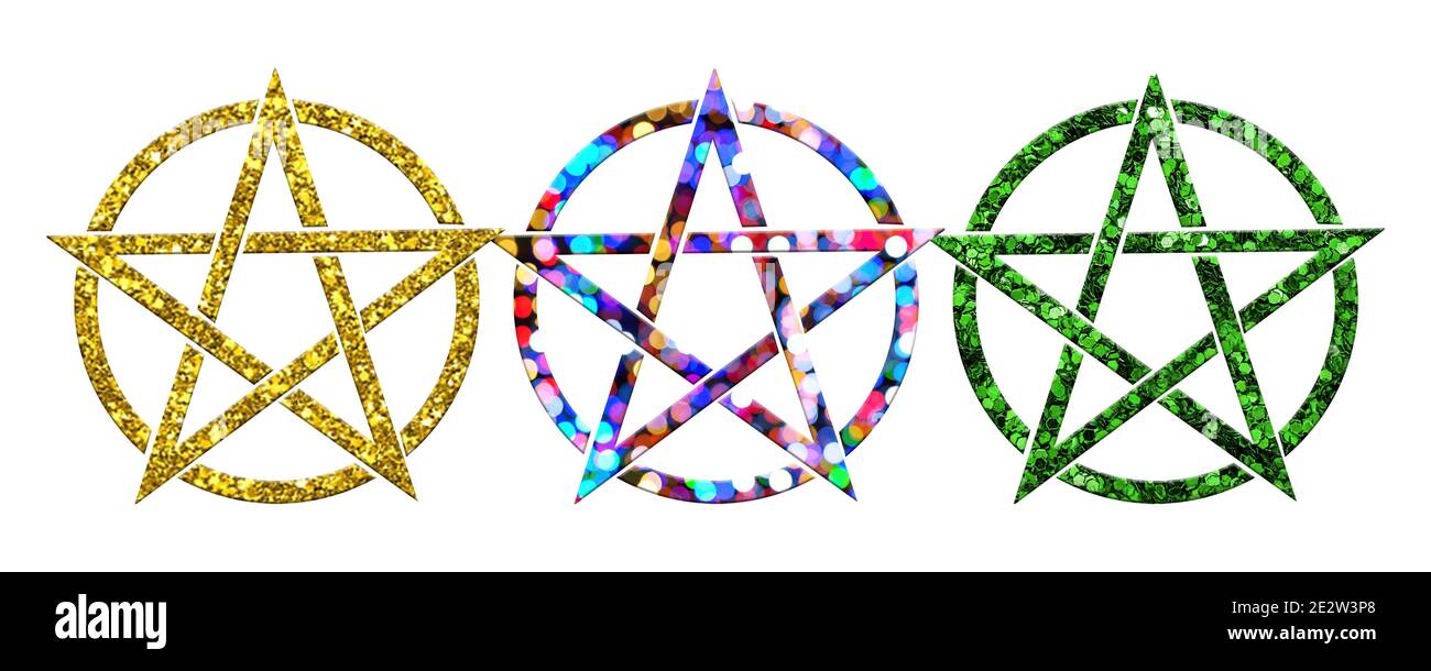 Three satanic starwith different patterns isolated on a white ...