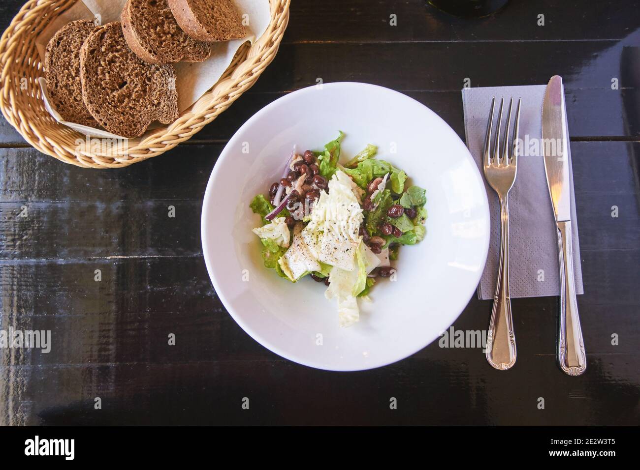 Kidney beans health salad. Dark table. Cafe menu Stock Photo - Alamy