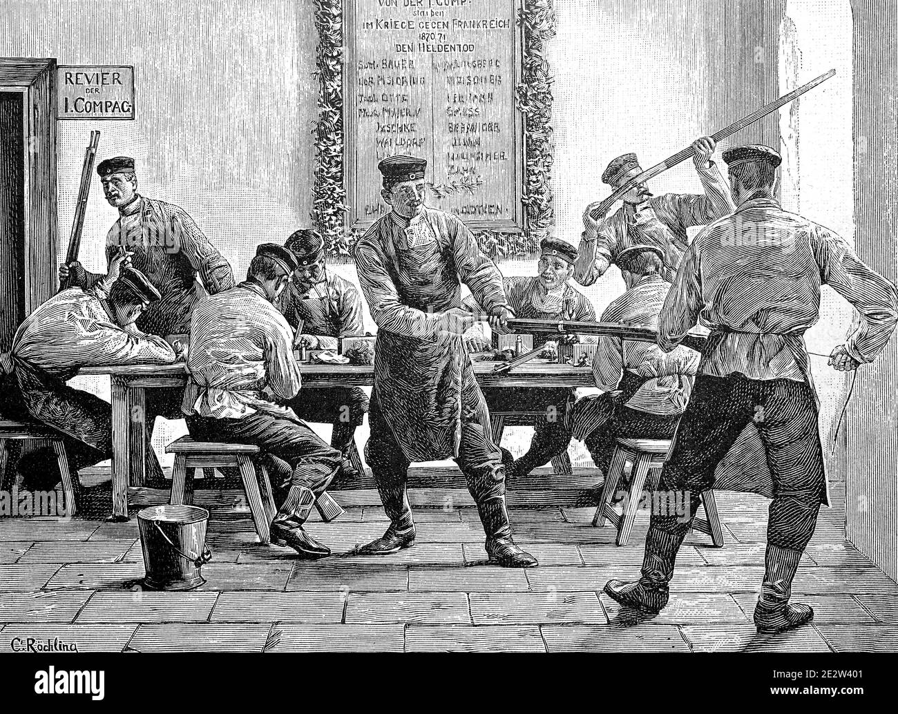 Rifle cleaning in the barracks, soldiers, Germany, in 1880 ...