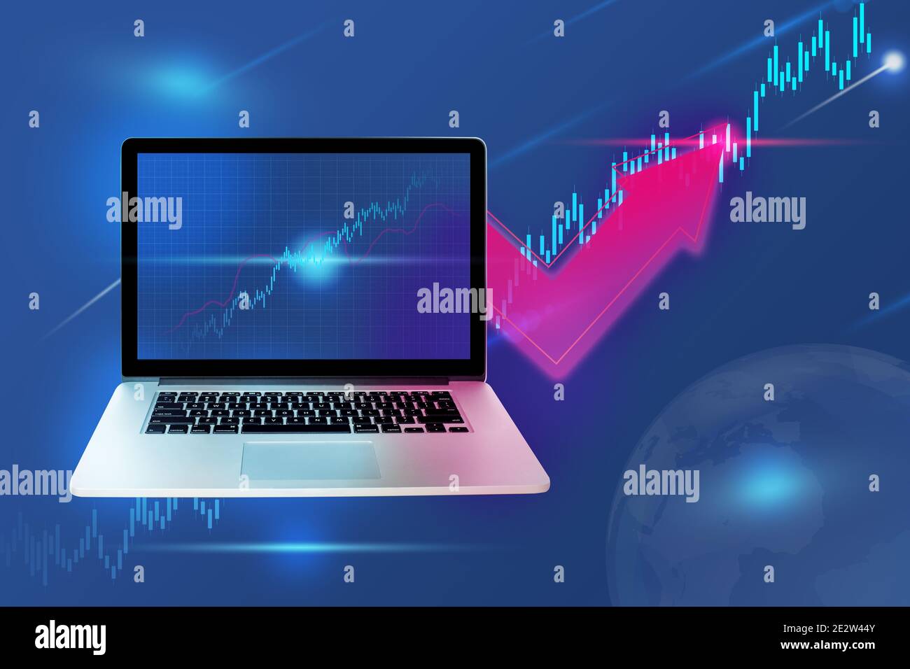 laptop computer with financial graphs and statistics on monitor. sales ...