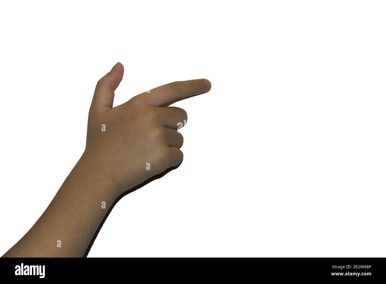 Child hand pointing to the right with his index finger isolated on a ...