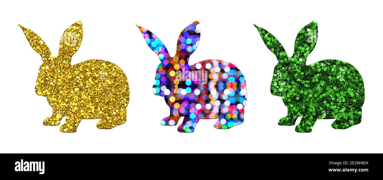 3d rendering of three colorful glitter rabbits isolated on white ...