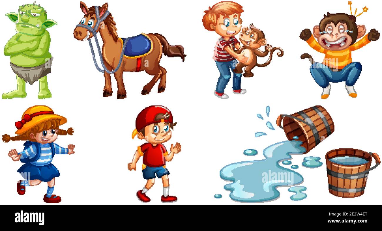 Set of different nursery rhyme character isolated on white background ...