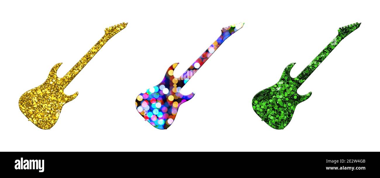 3d rendering of three colorful glitter guitar isolated on white ...