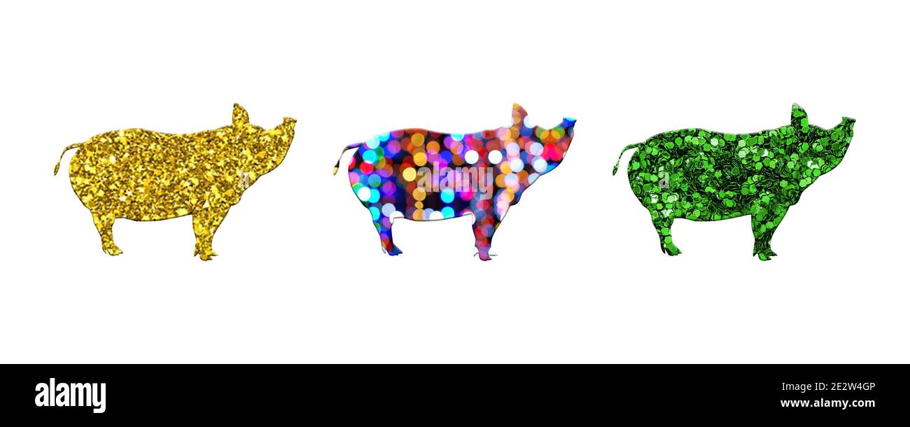 3d rendering of three colorful glitter pig isolated on white background ...