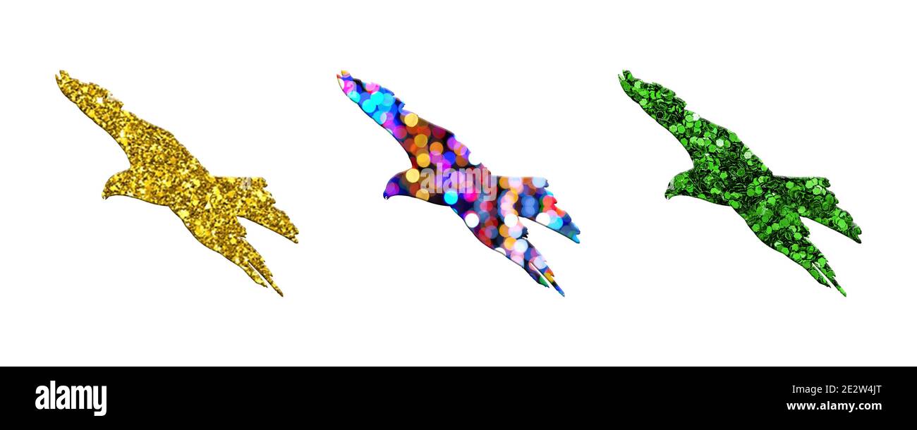 3d rendering of three colorful glitter eagl isolated on white ...