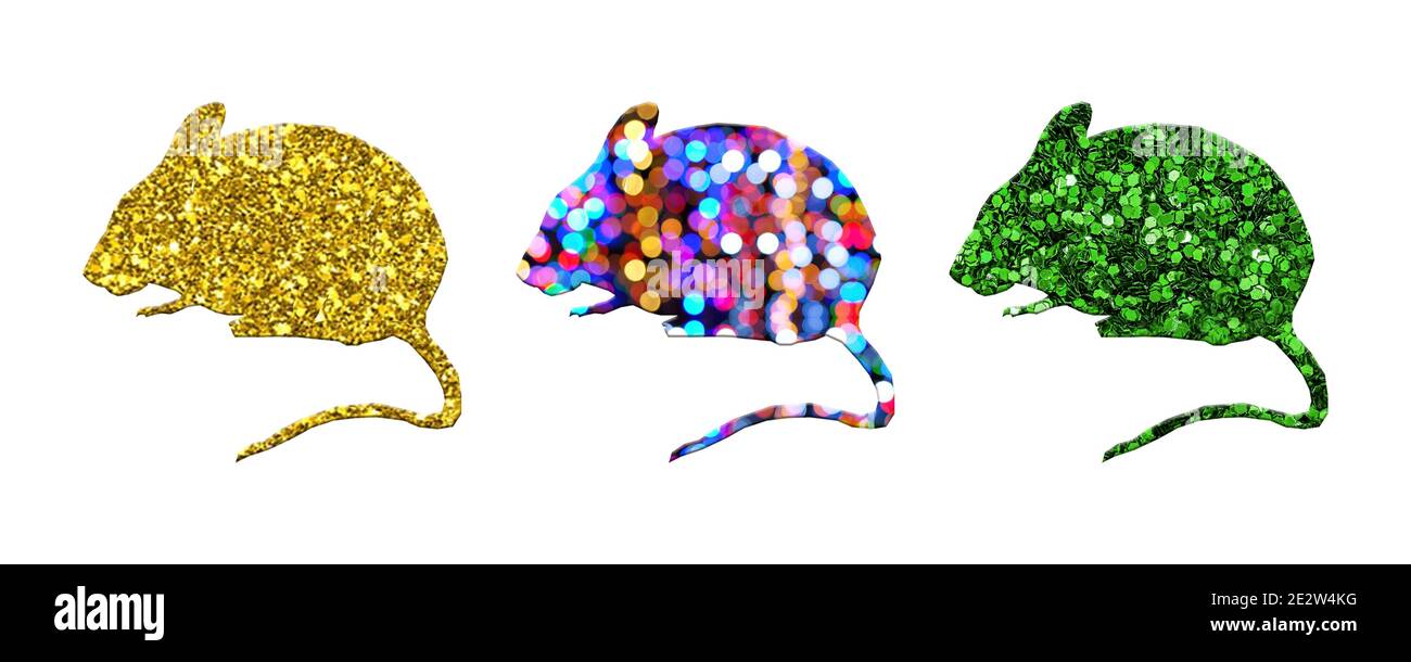3d rendering of three colorful glitter mice isolated on white ...