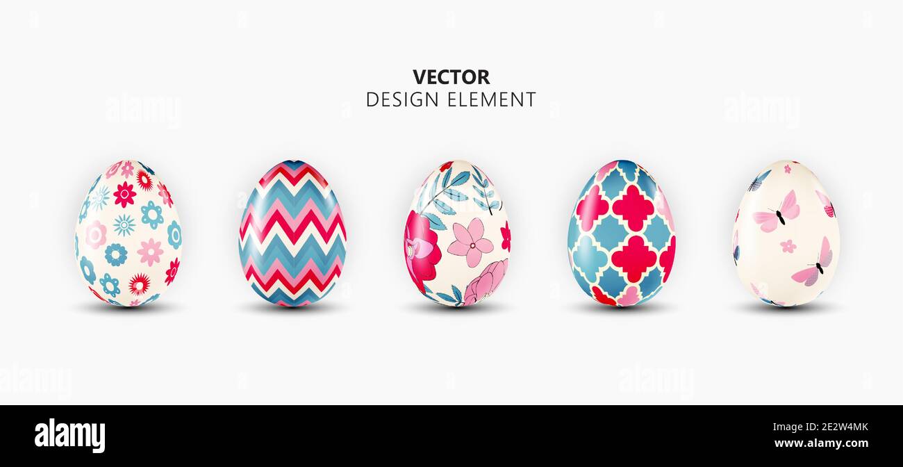 Realistic 3d Easter Egg Design Element Collection Set on Light ...
