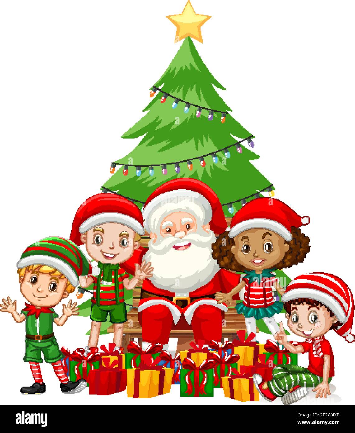 Santa Claus with children wear Christmas costume cartoon character on ...