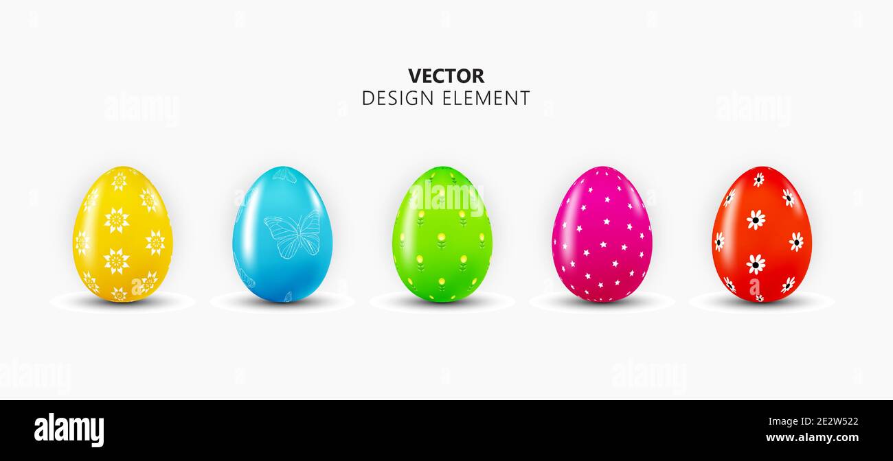 Realistic 3d Easter Egg Design Element Collection Set on Light ...