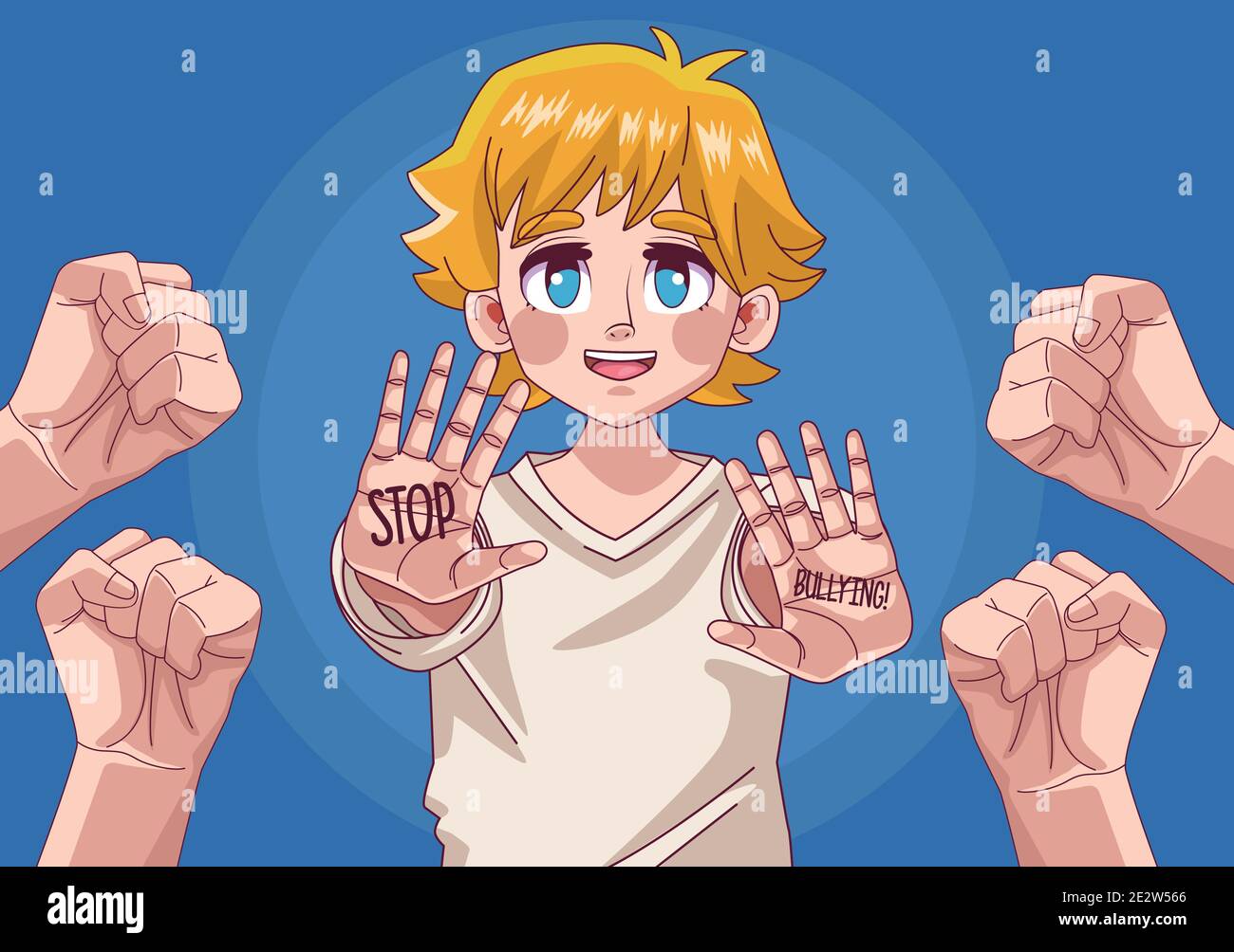 teenager blond boy comic anime character with hands stoping vector ...