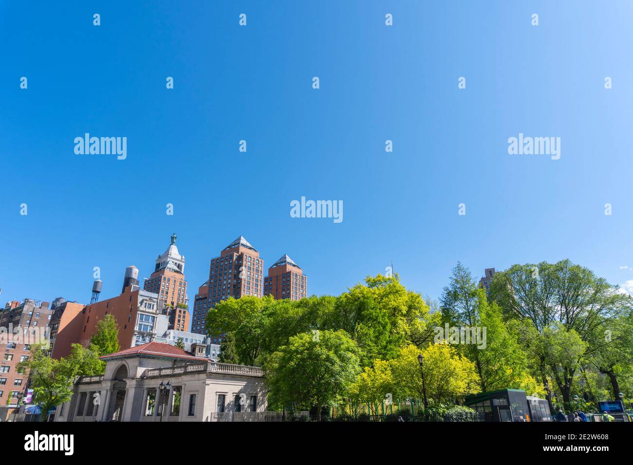 Fresh green trees grow in Union Square Park at New York City Stock ...