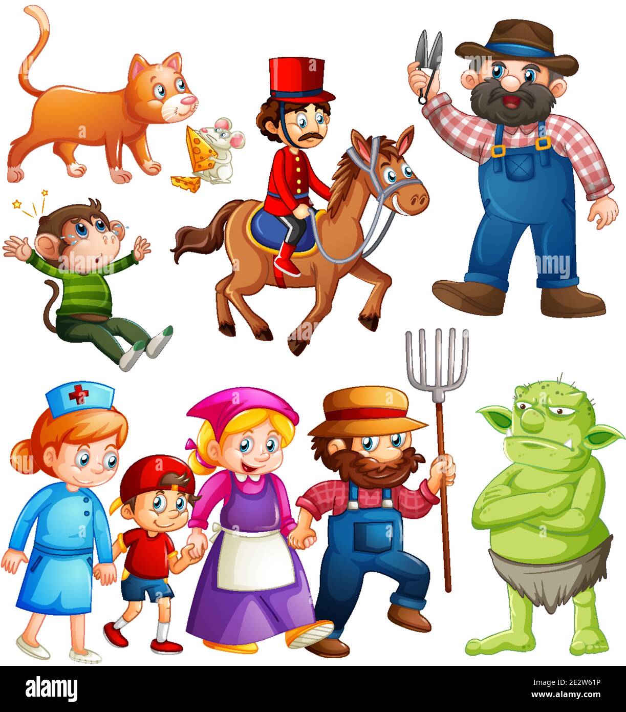 Set of fantasy cartoon character and animal isolated on white ...