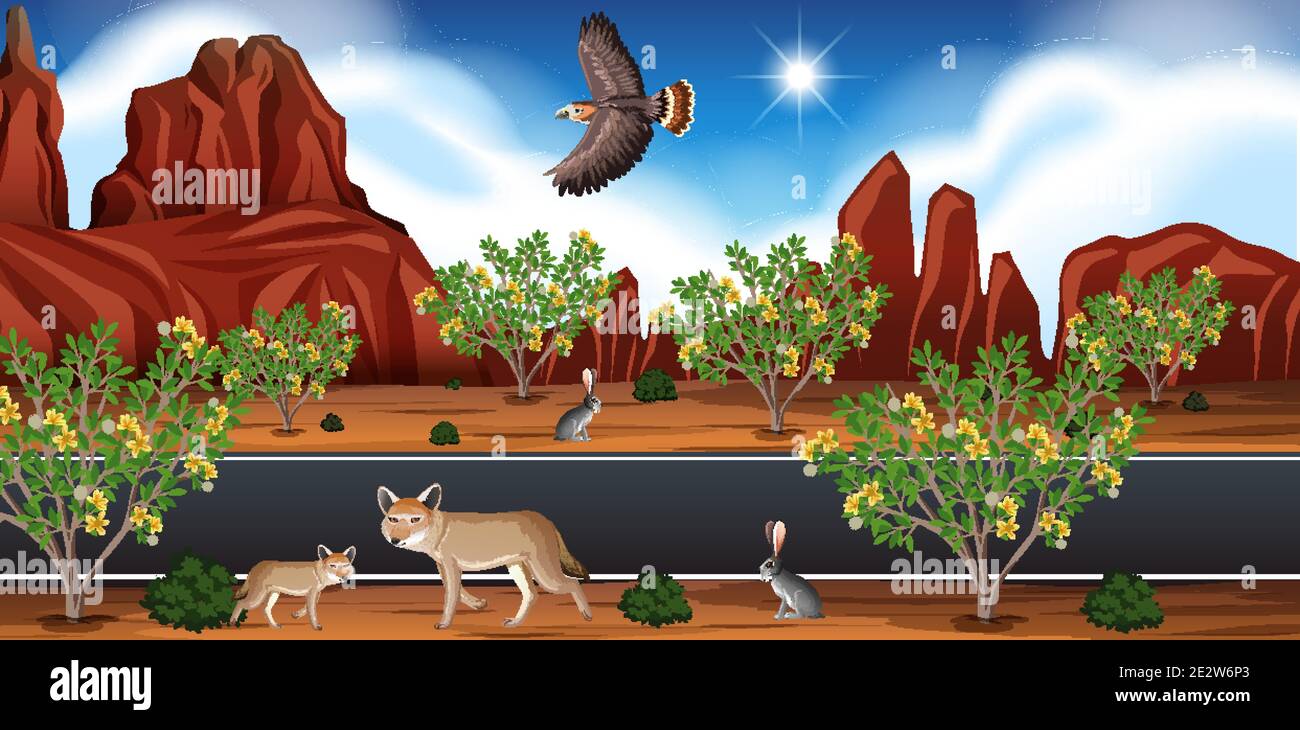 Wild desert landscape at daytime scene illustration Stock Vector Image ...