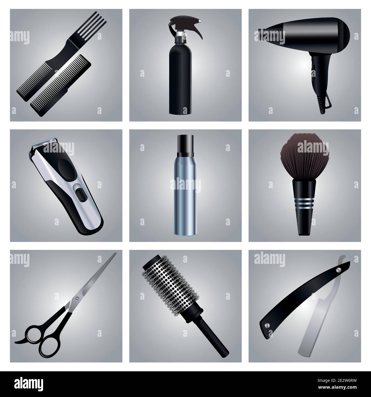 bundle of nine hairdressing tools equipment set icons vector ...