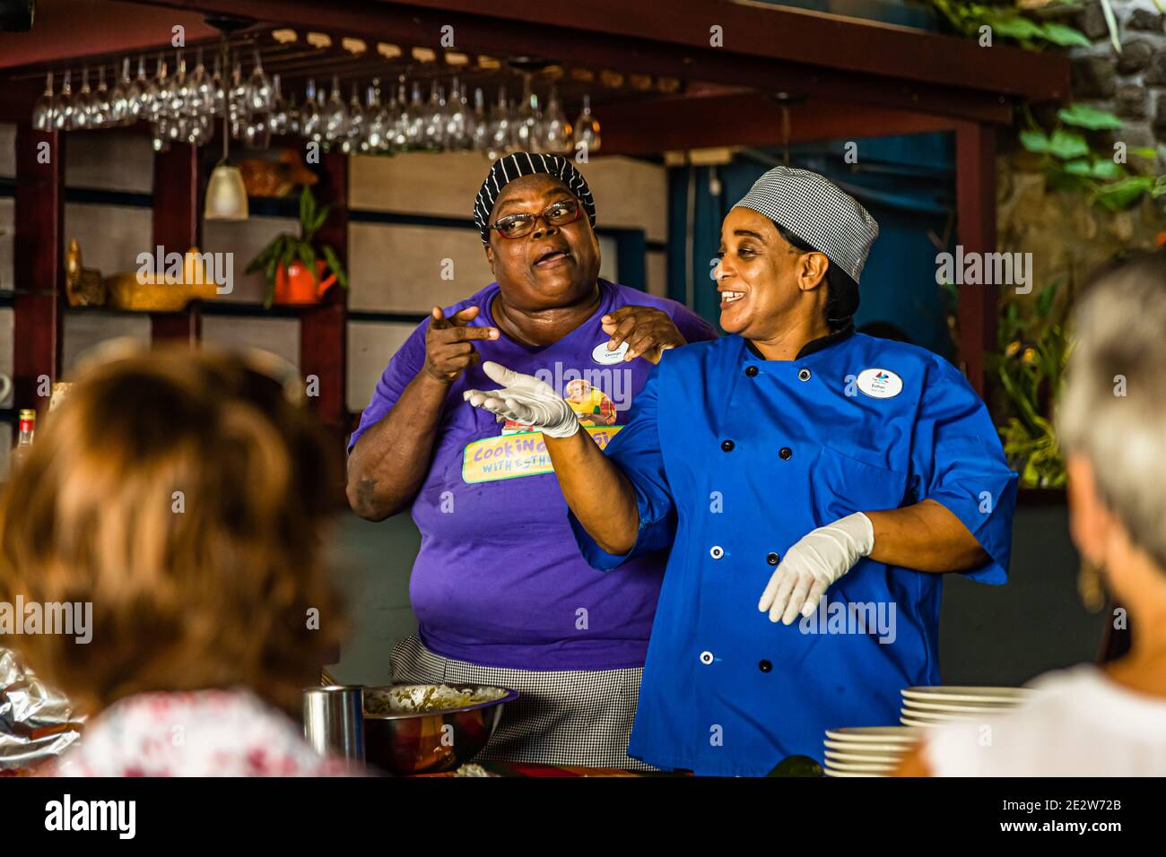 Cooking Session with Esther and Omega at the True Blue, Grenada Stock ...