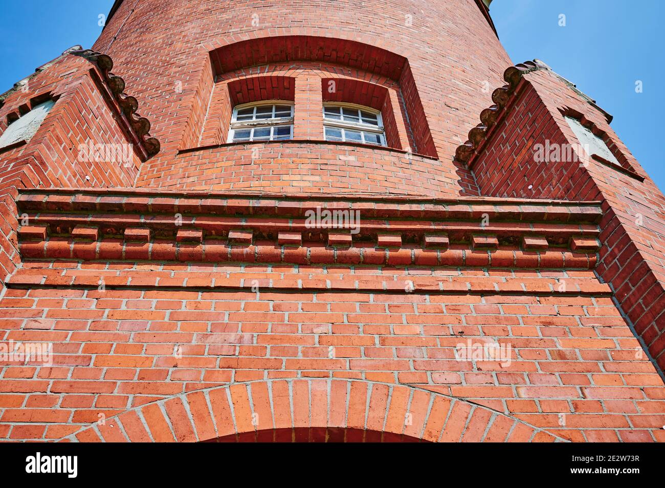Details of a historic red brick water tower built around 1900 in Berlin ...