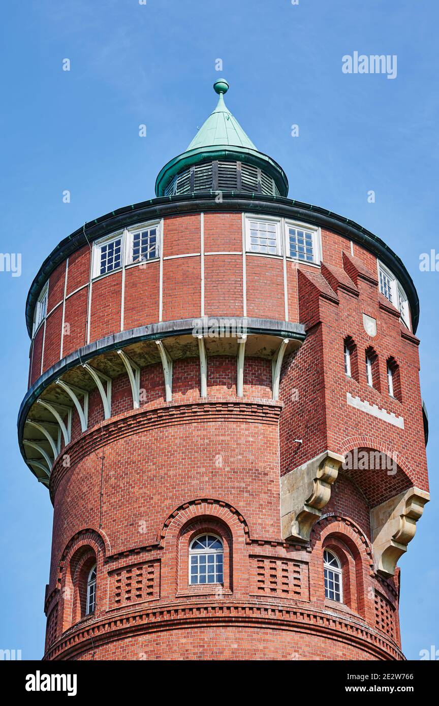 Details of a historic red brick water tower built around 1900 in Berlin ...