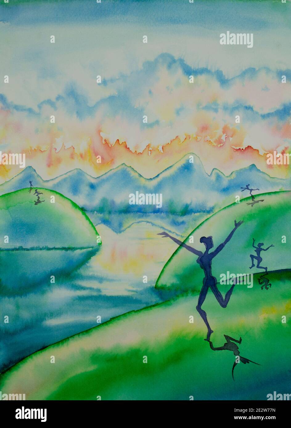 people escape from fire , danger concept illustration Stock Photo - Alamy