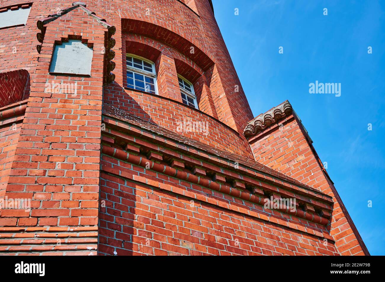 Details of a historic red brick water tower built around 1900 in Berlin ...