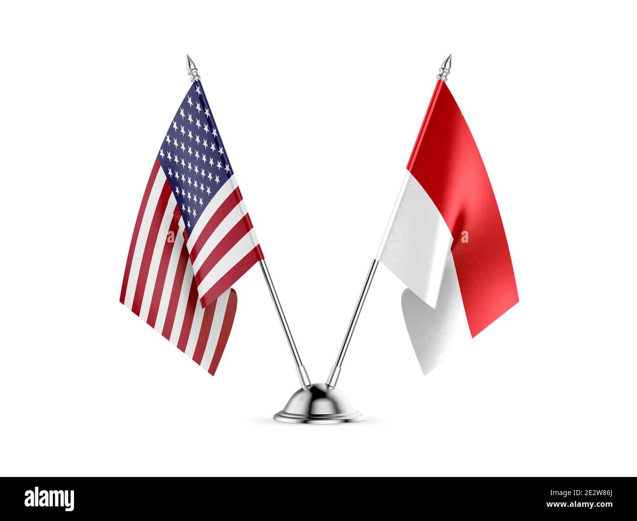 Desk flags, United States America and Indonesia, isolated on white ...