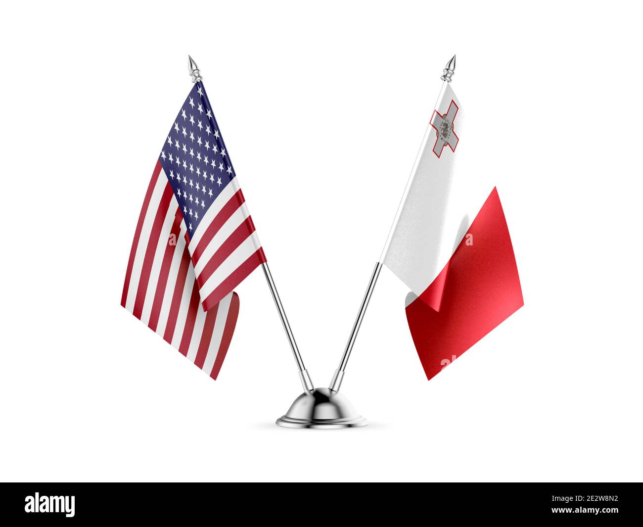 Desk flags, United States America and Malta, isolated on white ...
