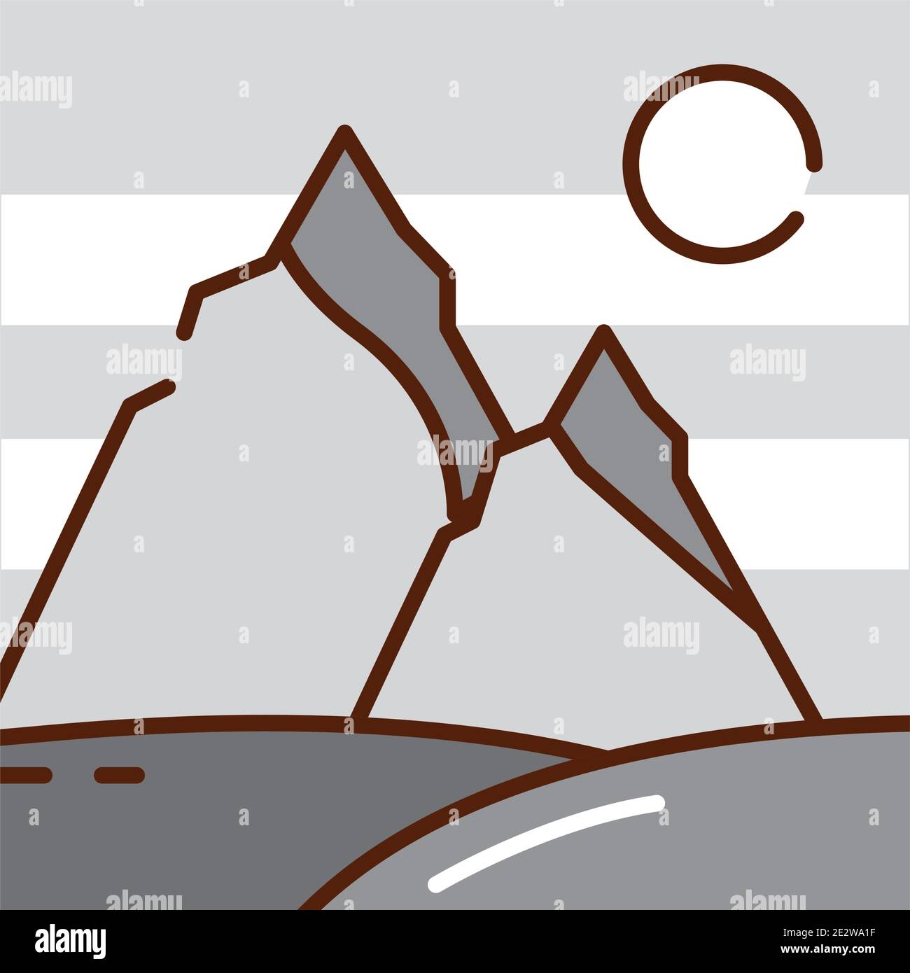 landscape night moon mountains peak nature cartoon, vector illustration ...