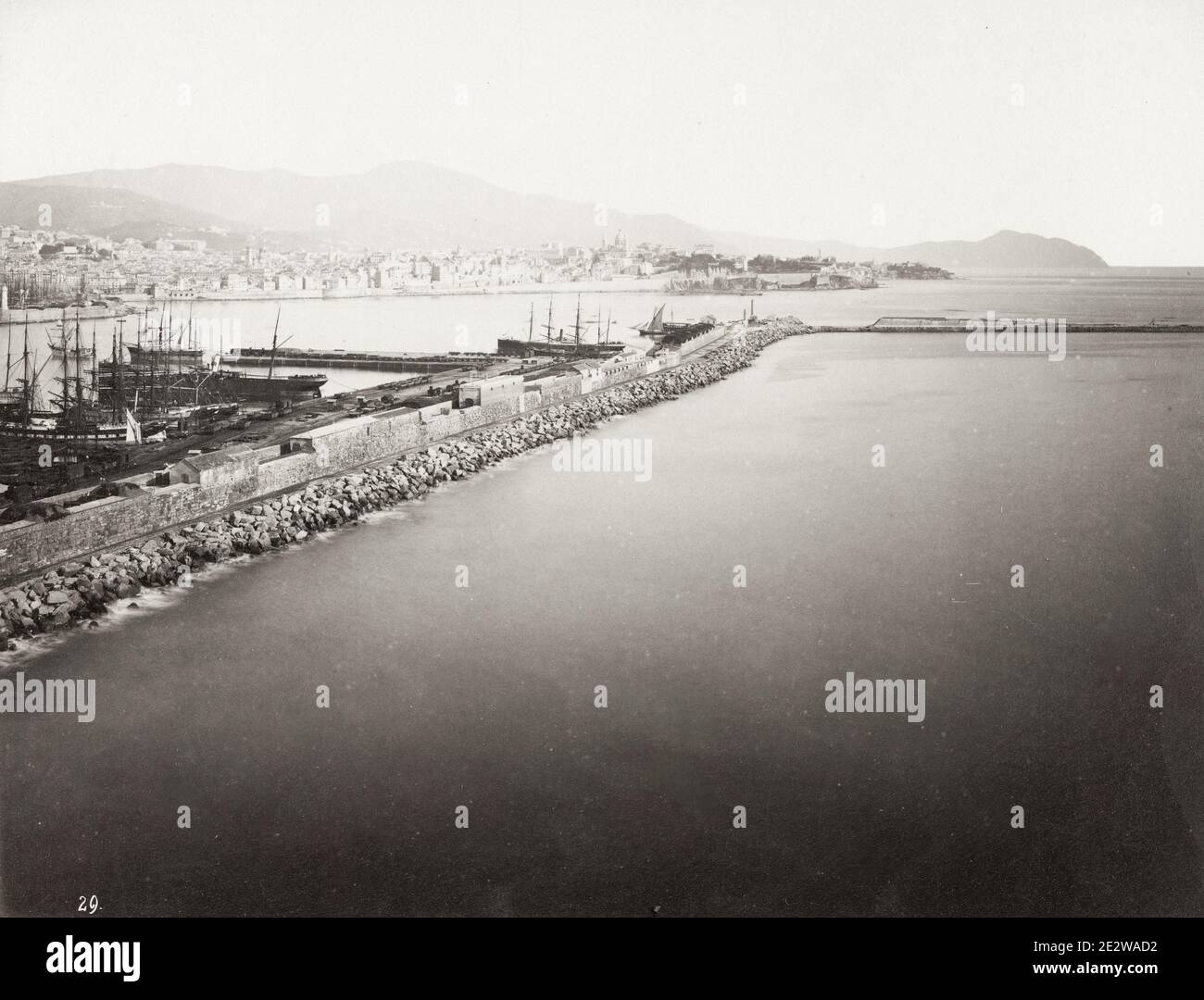 Vintage 19th century photograph: Genoa, Genova, waterfront, ships at ...