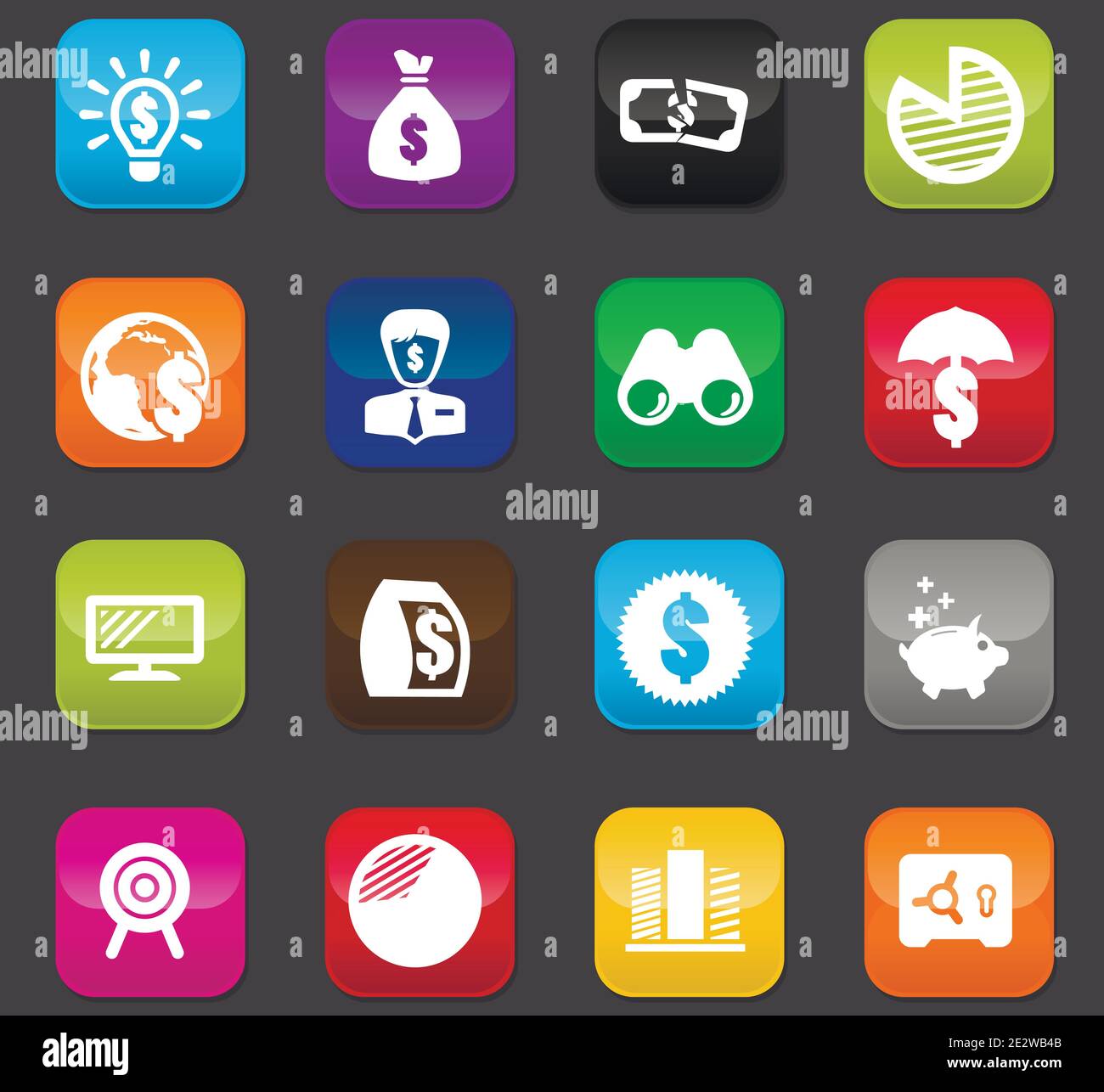 Business vector icons for user interface design. Colored buttons on a ...