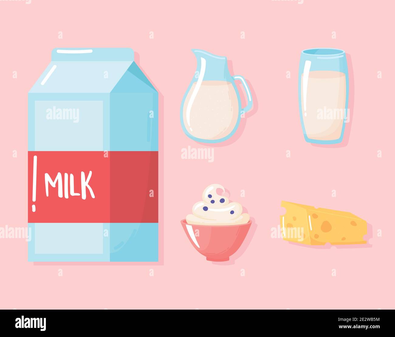 milk dairy product cartoon icons set butter, cream, beverage in box jar ...